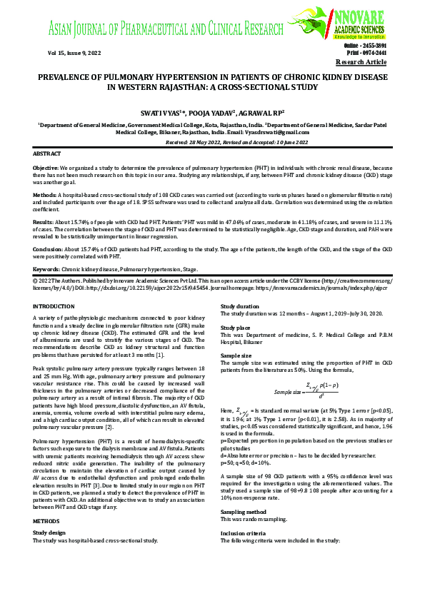 (PDF) PREVALENCE OF PULMONARY HYPERTENSION IN PATIENTS OF CHRONIC ...
