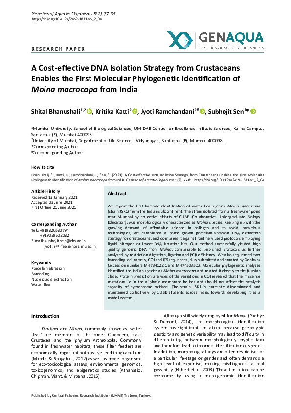 (PDF) A Cost-effective DNA Isolation Strategy from Crustaceans Enables ...
