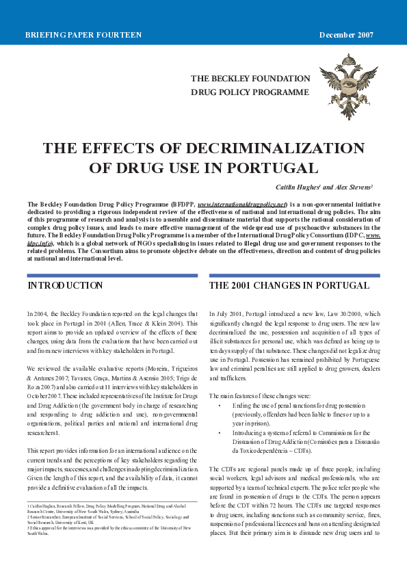 (PDF) The effects of the decriminalization of drug use in Portugal