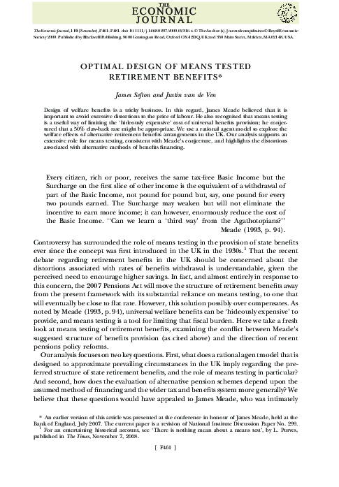 (PDF) Rethinking Means Tested Retirement Benefits in the UK