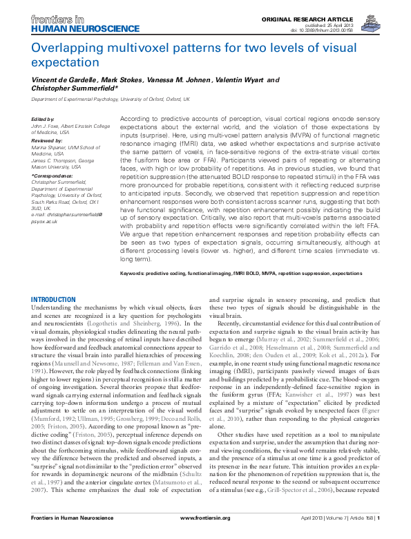 (PDF) Overlapping multivoxel patterns for two levels of visual expectation