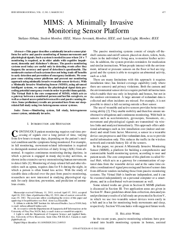 (PDF) MIMS: A Minimally Invasive Monitoring Sensor Platform | Janet Light - Academia.edu