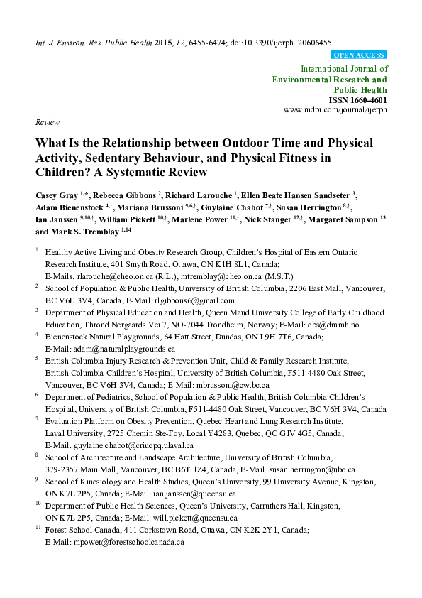 (PDF) What Is the Relationship between Outdoor Time and Physical Activity, Sedentary Behaviour ...