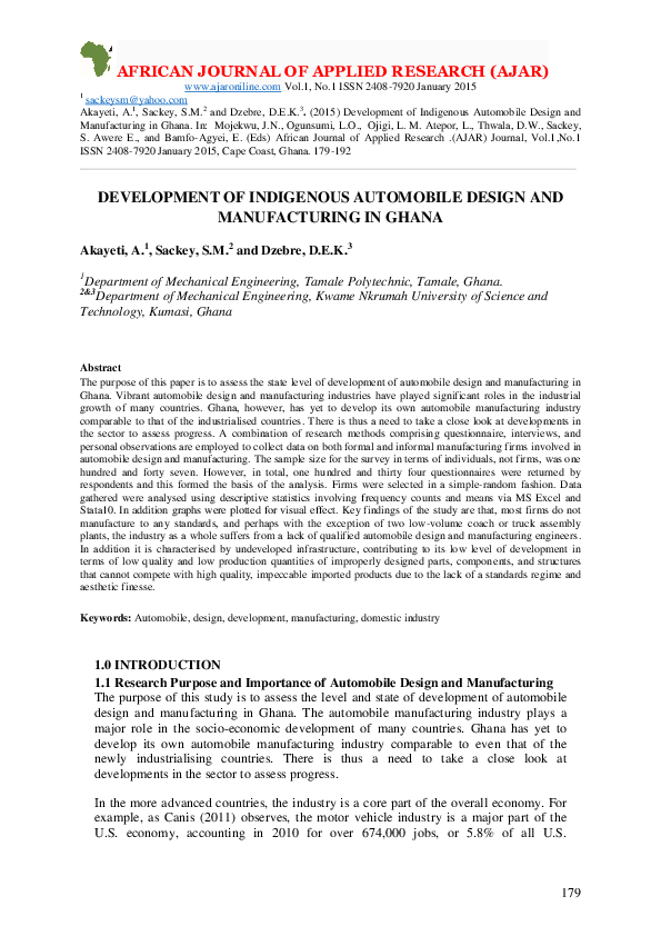 (PDF) Development of Indigenous Automobile Design and Manufacturing in ...