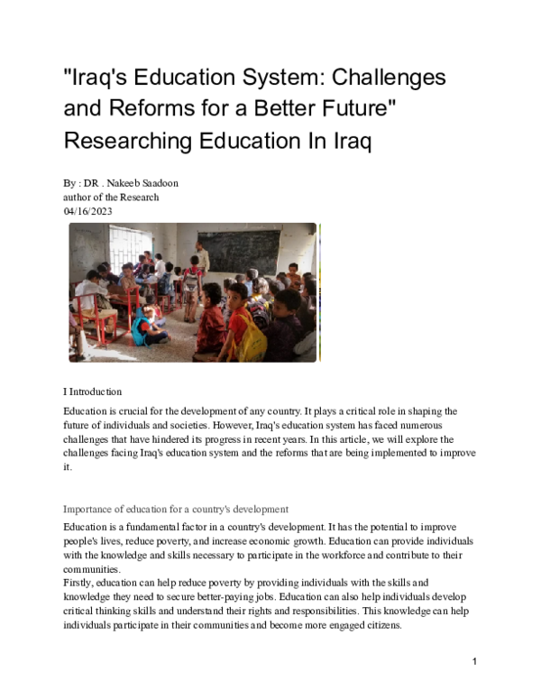 (PDF) Iraq's Education System Challenges and Reforms for a Better Future