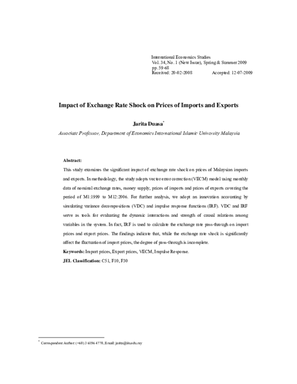 (PDF) Impact of Exchange Rate Shock on Prices of Imports and Exports