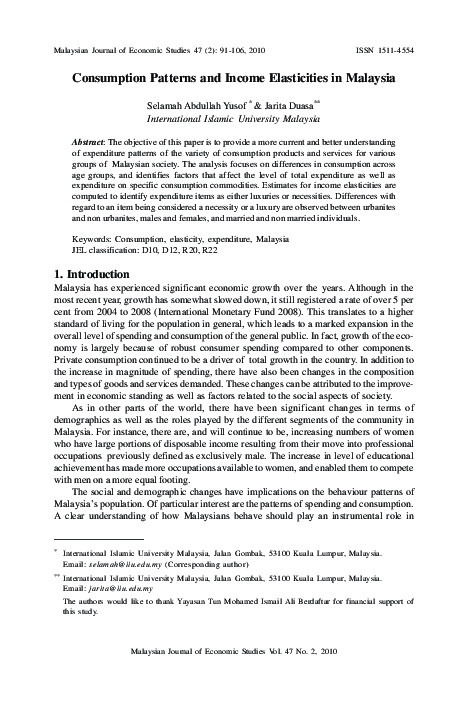 (PDF) Consumption Patterns and Income Elasticities in Malaysia