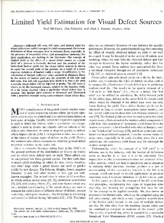 (PDF) Calculating defect limited yields from in-line inspections