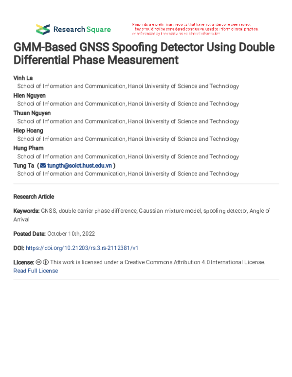 Pdf Gmm Based Gnss Spoofing Detector Using Double Differential Phase