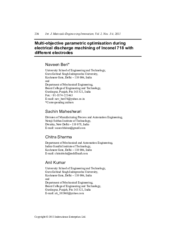 Pdf Multi Objective Parametric Optimisation During Electrical