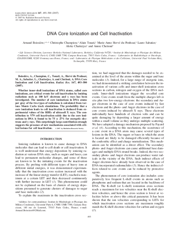 (PDF) DNA Core Ionization and Cell Inactivation