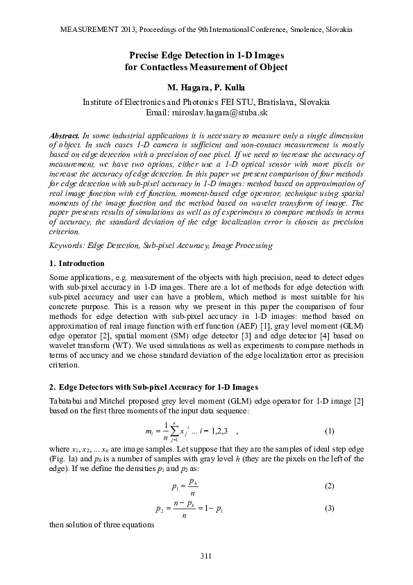 (PDF) Precise Edge Detection in 1-D Images for Contactless Measurement of Object