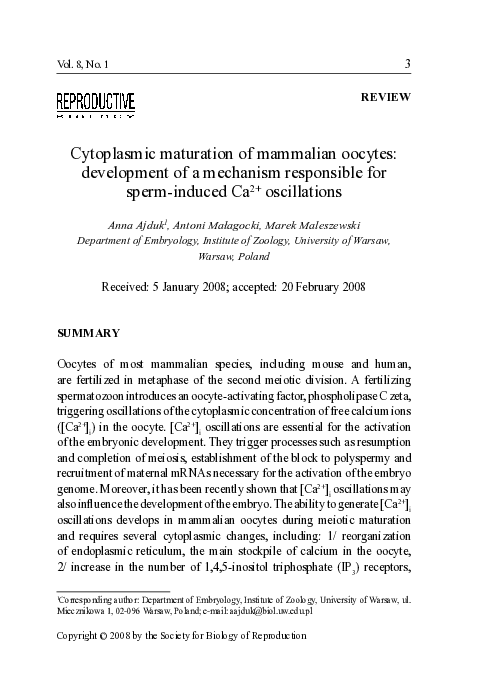 (PDF) Cytoplasmic maturation of mammalian oocytes: development of a ...