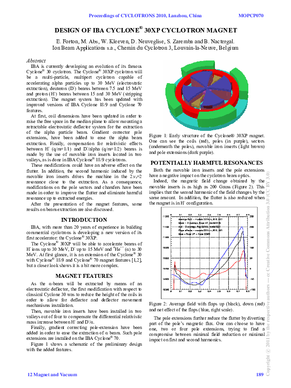 (PDF) Design of Iba Cyclone ® 30XP Cyclotron Magnet