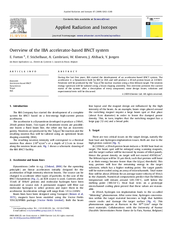 (PDF) Overview of the IBA accelerator-based BNCT system