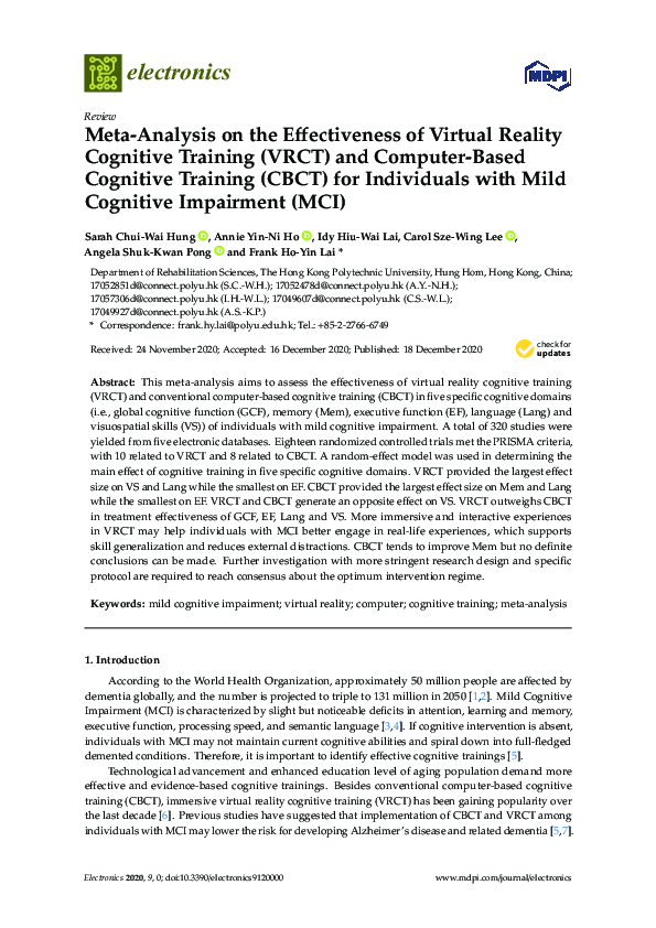 (PDF) Meta-Analysis on the Effectiveness of Virtual Reality Cognitive Training (VRCT) and ...