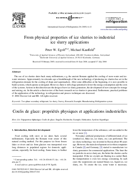 (PDF) From physical properties of ice slurries to industrial ice slurry ...