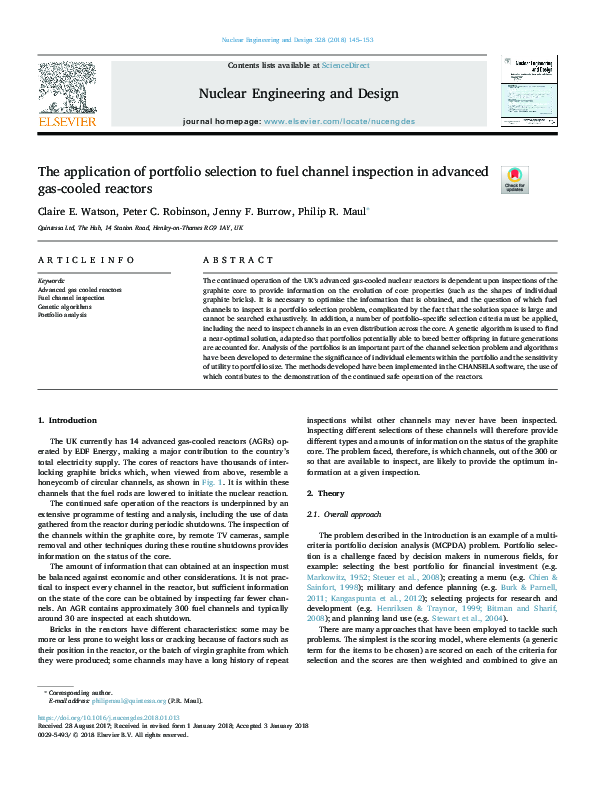 (PDF) The application of portfolio selection to fuel channel inspection ...