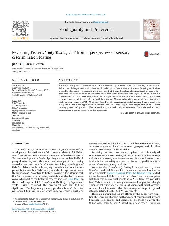 (PDF) Revisiting Fisher’s ‘Lady Tasting Tea’ from a perspective of ...