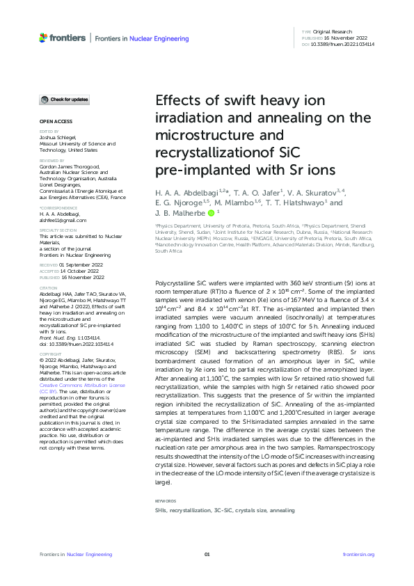 (PDF) Effects of swift heavy ion irradiation and annealing on the ...