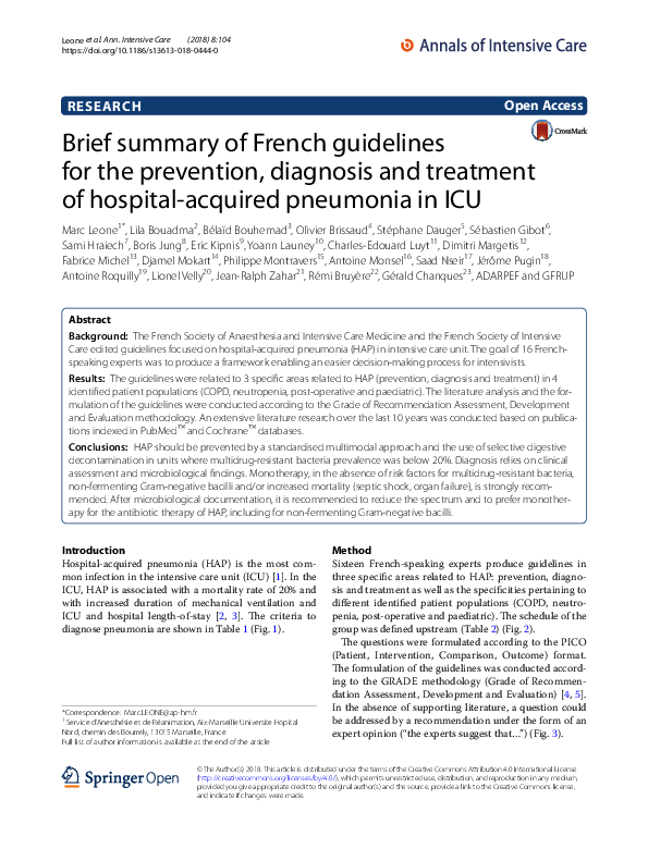 (PDF) Brief summary of French guidelines for the prevention, diagnosis ...