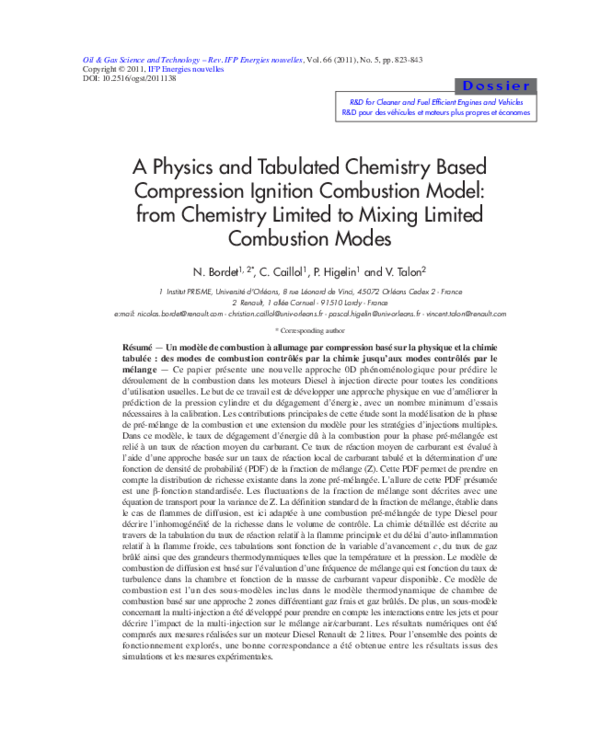 (PDF) A Physics and Tabulated Chemistry Based Compression Ignition Combustion Model: from ...