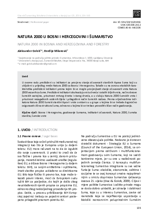 (PDF) Natura 2000 U Bosni I Hercegovini I Šumarstvo