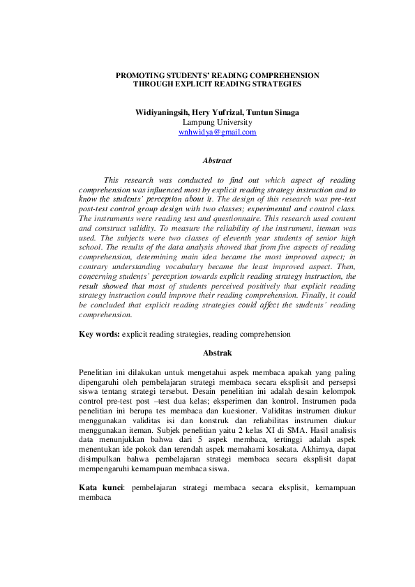 (PDF) Promoting Students' Reading Comprehension Through Explicit ...