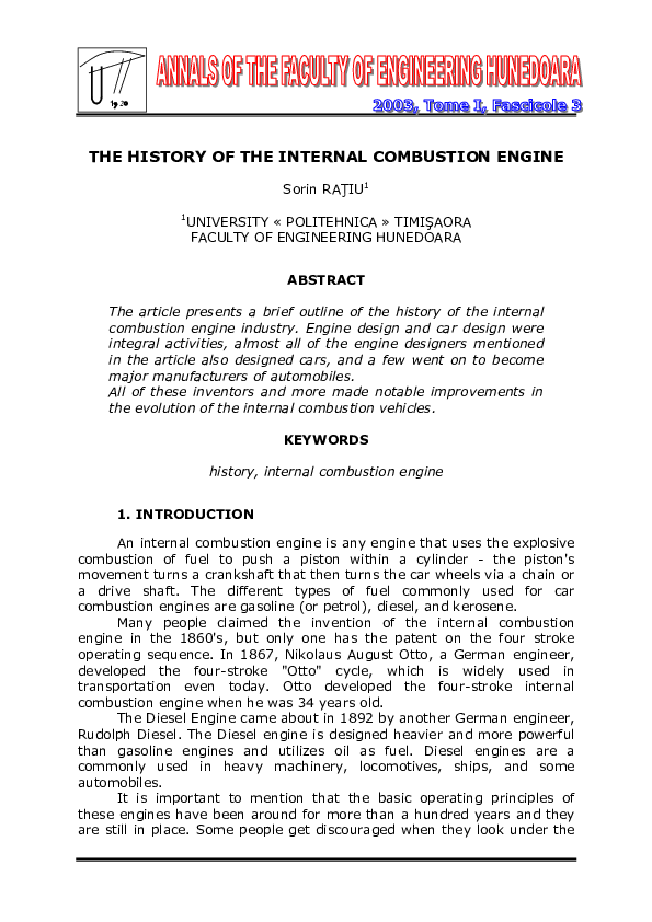(PDF) THE HISTORY OF THE INTERNAL COMBUSTION ENGINE