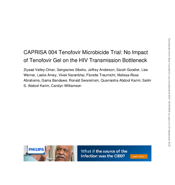 (PDF) CAPRISA 004 Tenofovir Microbicide Trial: No Impact of Tenofovir Gel on the HIV ...