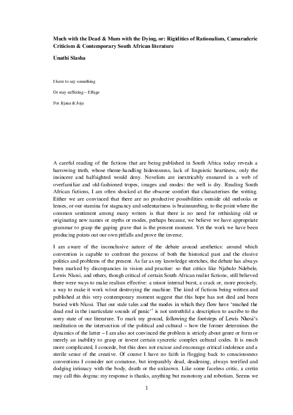 (PDF) Much with the Dead & Mum with the Dying, or: Rigidities of ...