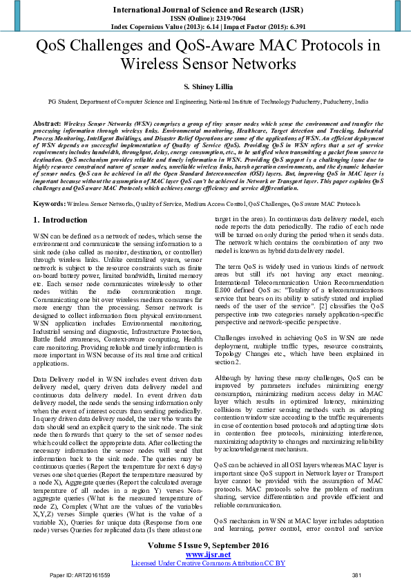 Pdf Qos Challenges And Qos Aware Mac Protocols In Wireless Sensor