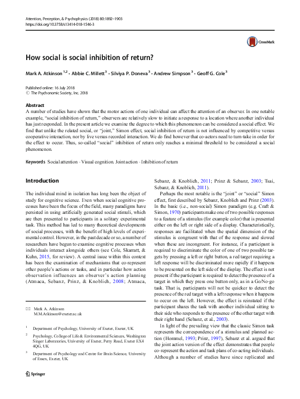 (PDF) How social is social inhibition of return?