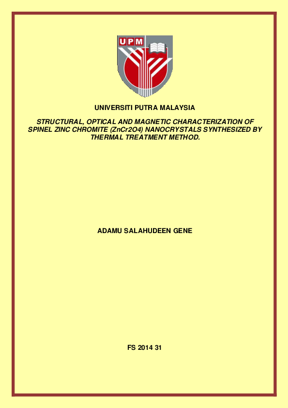 (PDF) Structural, optical and magnetic chatacterization of spinel zinc ...