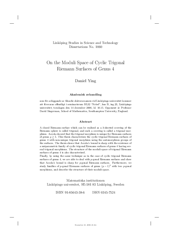 Pdf On The Moduli Space Of Cyclic Trigonal Riemann Surfaces Of Genus 4