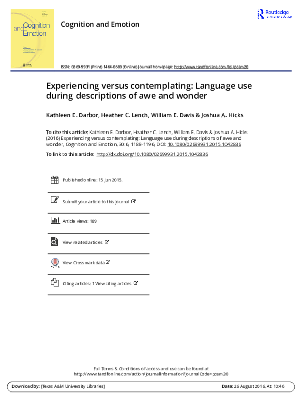(PDF) Experiencing versus contemplating: Language use during ...
