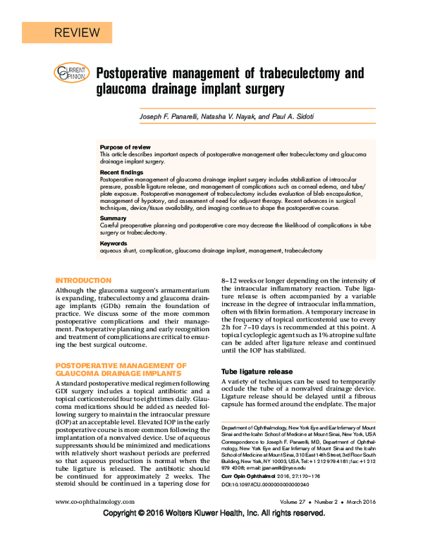 (PDF) Postoperative management of trabeculectomy and glaucoma drainage ...