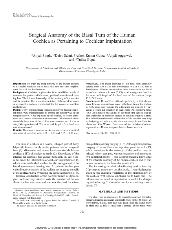 (PDF) Surgical Anatomy of the Basal Turn of the Human Cochlea as ...