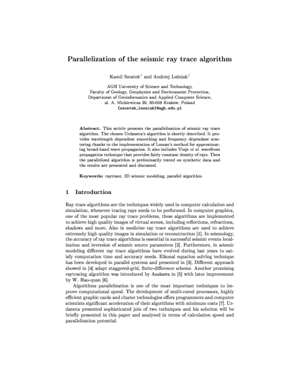 (PDF) Parallelization of the Seismic Ray Trace Algorithm