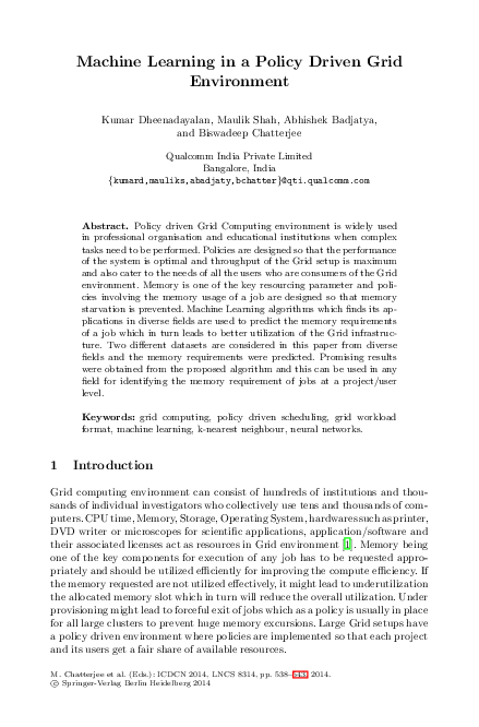 (PDF) Machine Learning in a Policy Driven Grid Environment