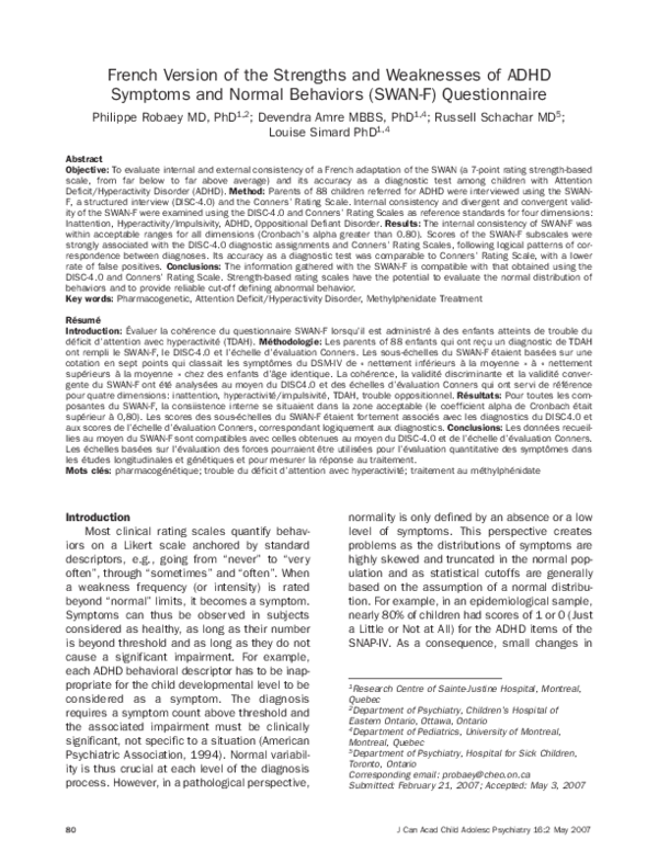 (PDF) French version of the strengths and weaknesses of ADHD symptoms ...
