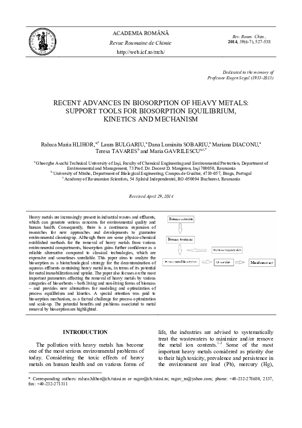 (PDF) Recent Advances in Biosorption of Heavy Metals: Support Tools for Biosorption Equilibrium ...