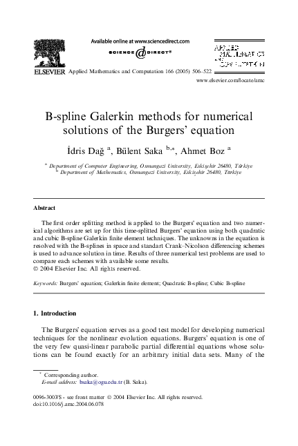 (PDF) B-spline Galerkin methods for numerical solutions of the Burgers ...