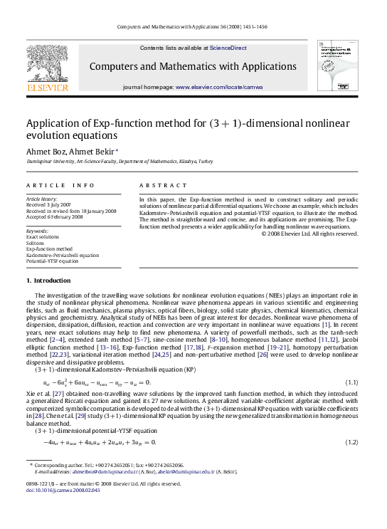 (PDF) Application of Exp-function method for (3+1)-dimensional ...