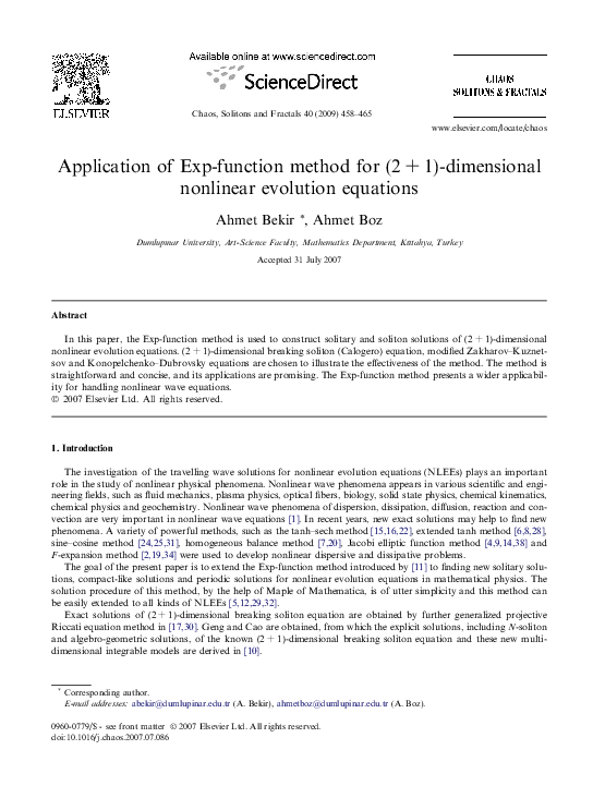 Pdf Application Of Exp Function Method For 2 1 Dimensional