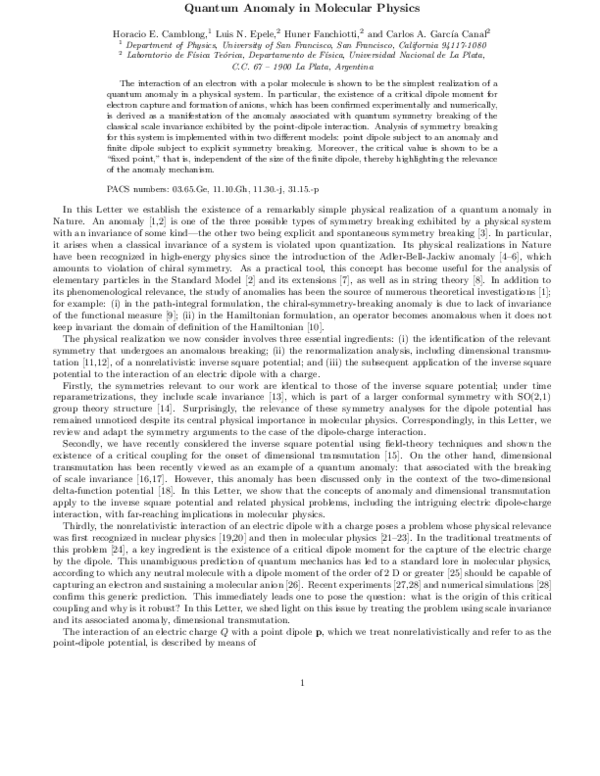 (PDF) Quantum Anomaly in Molecular Physics