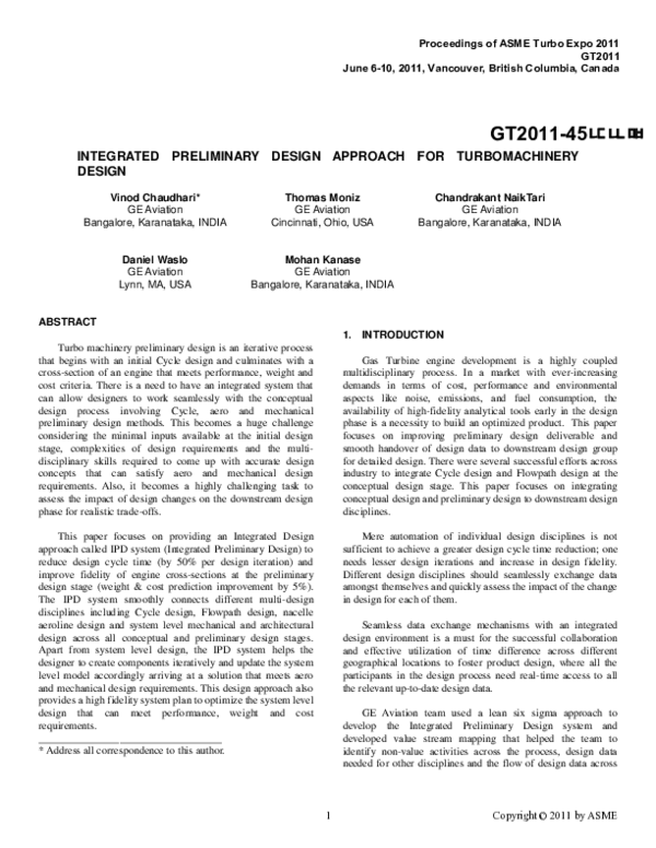 (PDF) Integrated Preliminary Design Approach for Turbomachinery Design