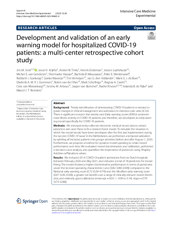 (PDF) Development and Validation of an Early Warning Model for Hospitalized COVID-19 Patients: A ...