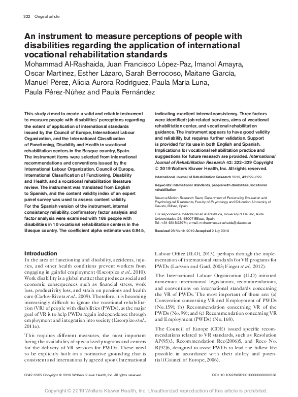 (PDF) Measuring Disability Perceptions on Rehab Standards
