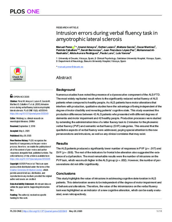 (PDF) Intrusion errors during verbal fluency task in amyotrophic ...